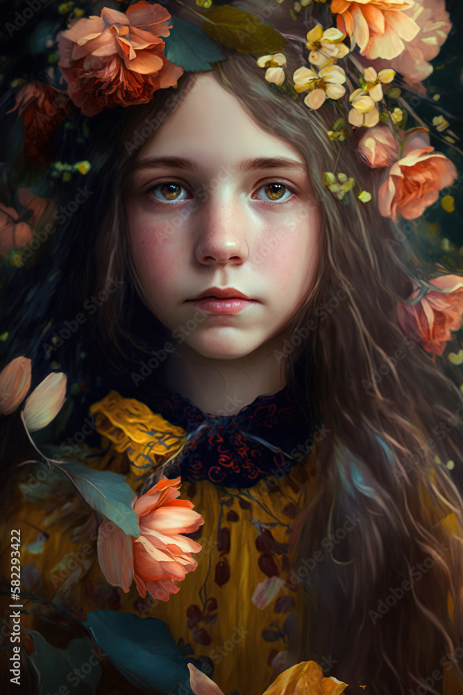 Personification of spring as a young girl. The concept of the arrival ...