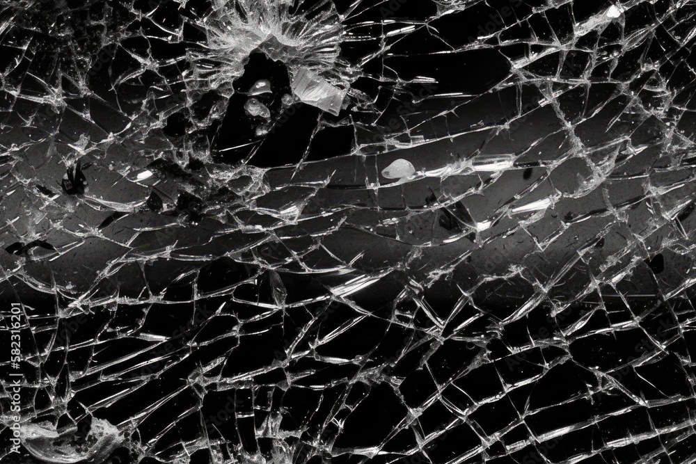 Broken fractures texture over an abstract black background with glass ...