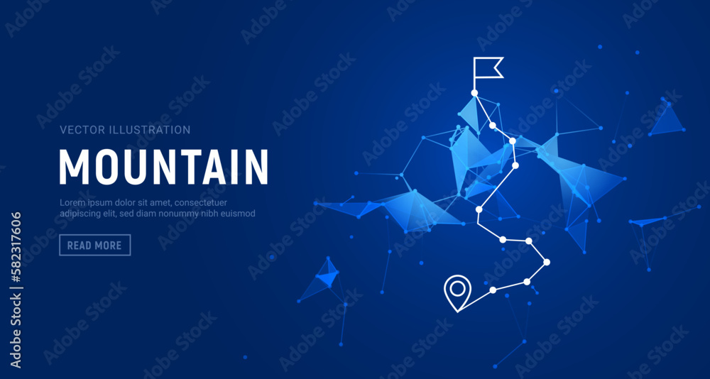 Digital mountain path success route journey. 3d mountain challenge ...