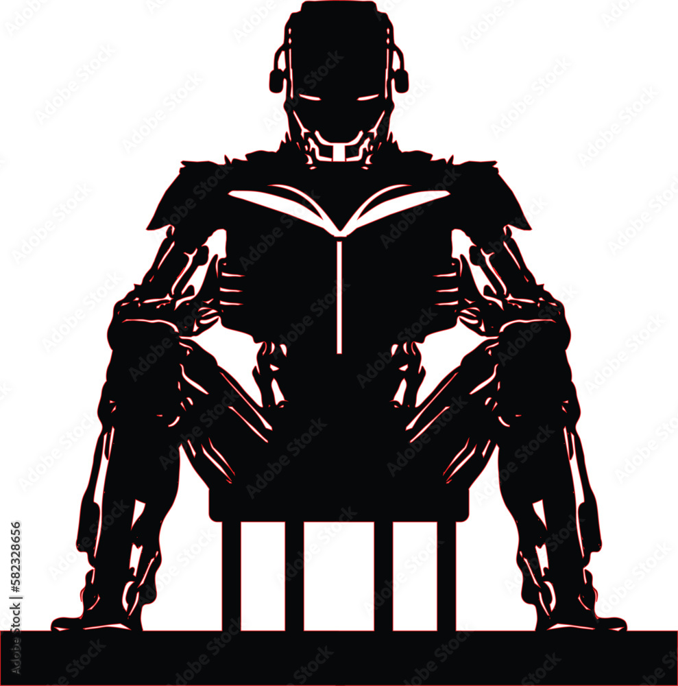 Robot Reading Book Vector White Background Stock Vector | Adobe Stock