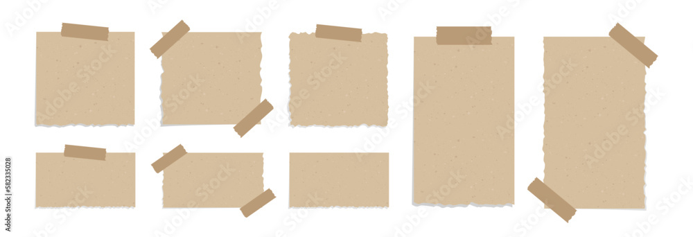 Vintage brown torn paper illustration set. Recycled memo note paper ...