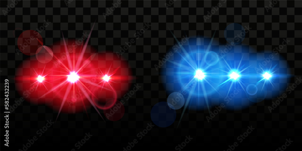 Blue and red siren lamp blink. Security blinding lights in dark ...