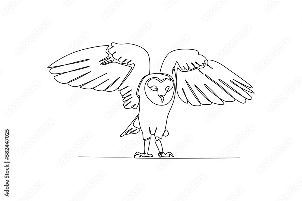 Continuous one-line drawing owl flapped its wings. Animals concept single line draw design ...
