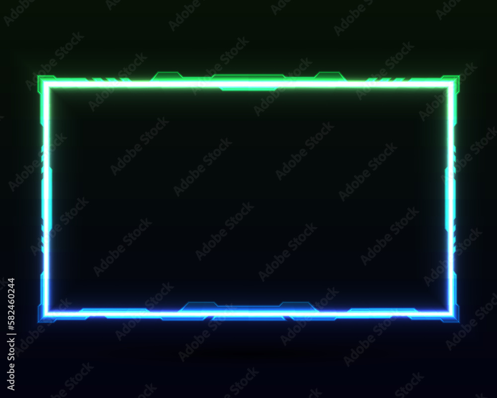 Abstract neon blue and green game gui stream overlay screen frame ...