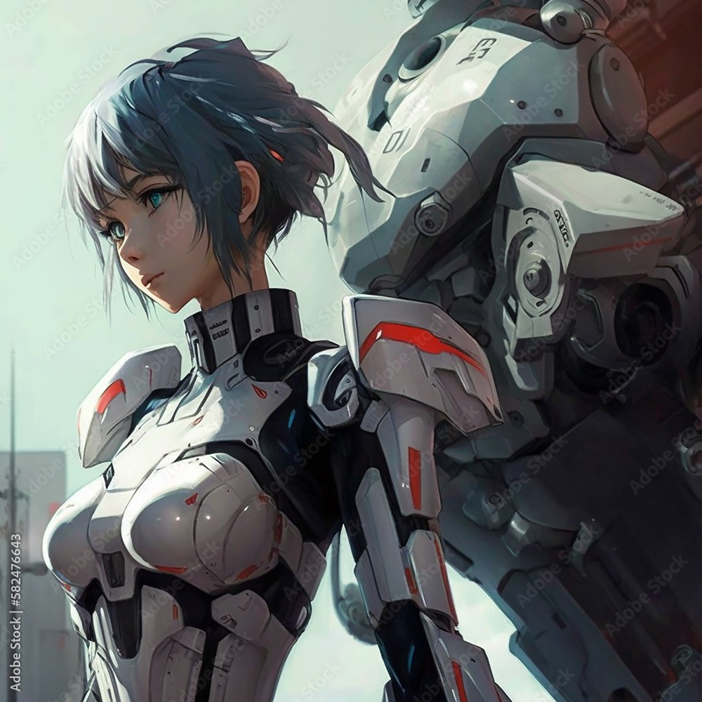 beautiful anime girls wearing futuristic suit armor or dress and ...