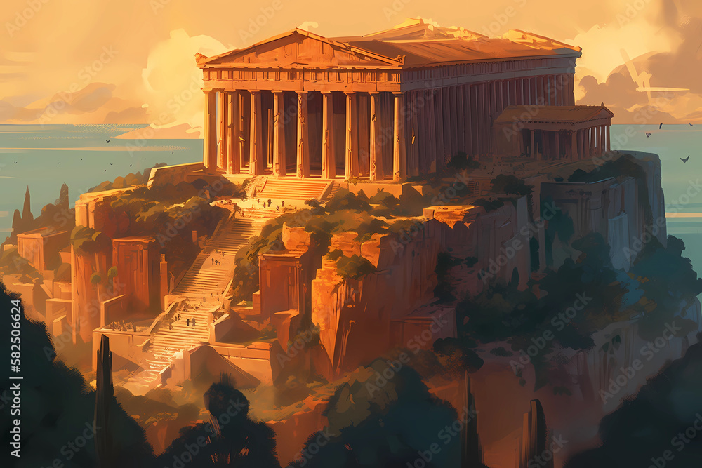 Acropolis in ancient Greece. digital art illustration. generative AI ...