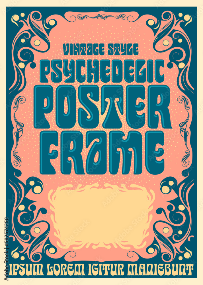 A vintage style psychedelic poster frame vector in the style of 1960s ...