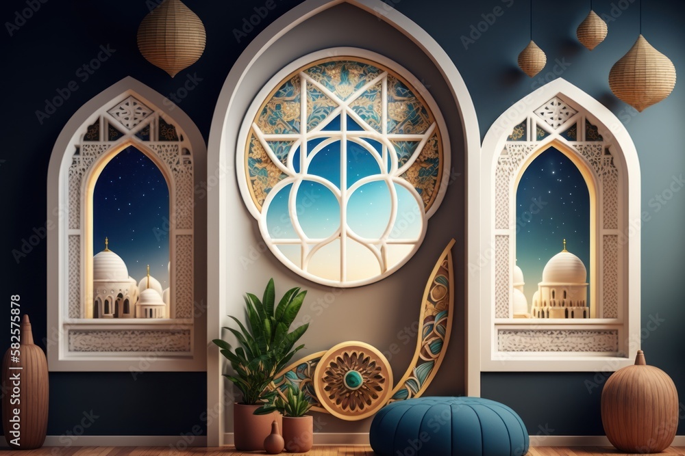 Islamic windows and arches with modern boho design in oriental style ...