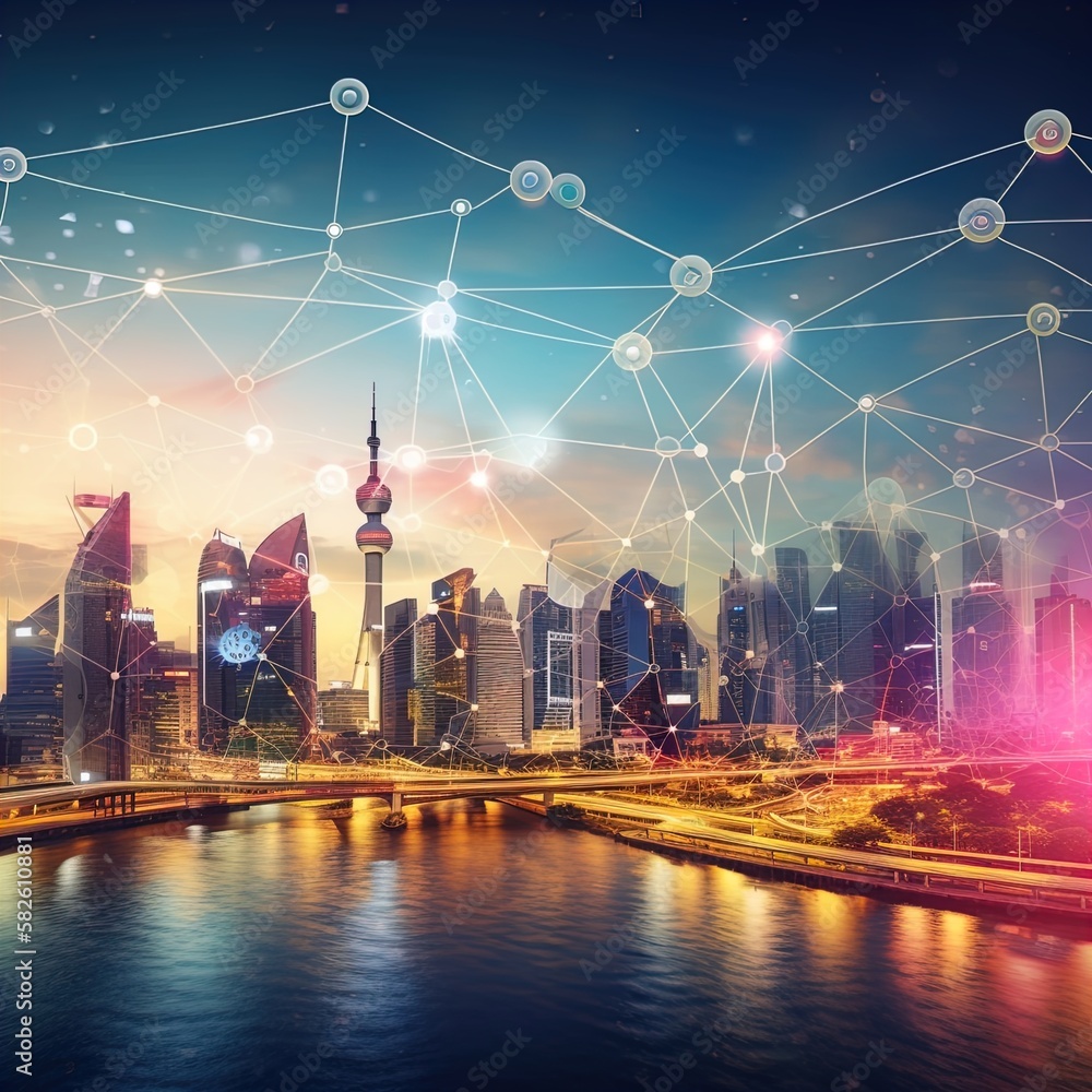 Ilustración de Stock Smart City: Abstract Dot Connections, Gradient ...