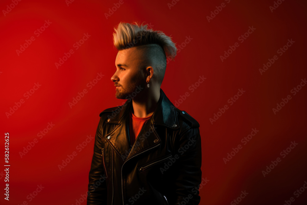 Revolutionary Style portrait of a man with a mohawk and a black leather ...