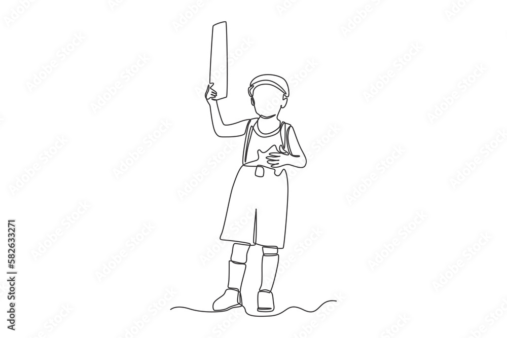 Continuous one-line drawing of a cute boy wearing 70-s style clothes ...