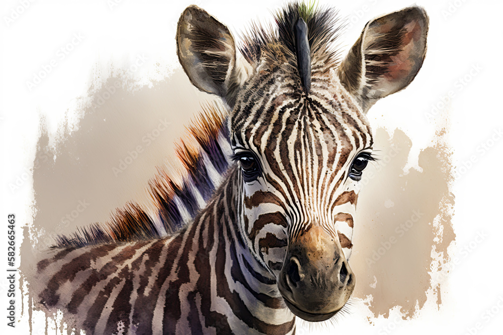 Watercolor painting of a cute baby zebra. Baby zebra. generative ai ...