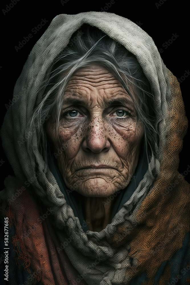 Portrait of very poor African American person. Extreme poverty concept ...