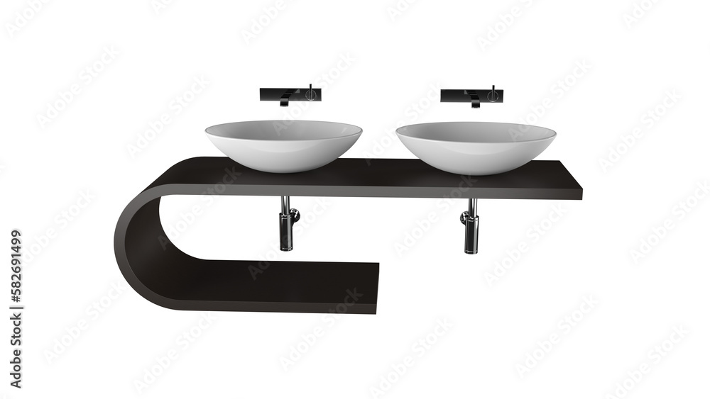 3D render realistic illustration of a white ceramic washbasin with ...