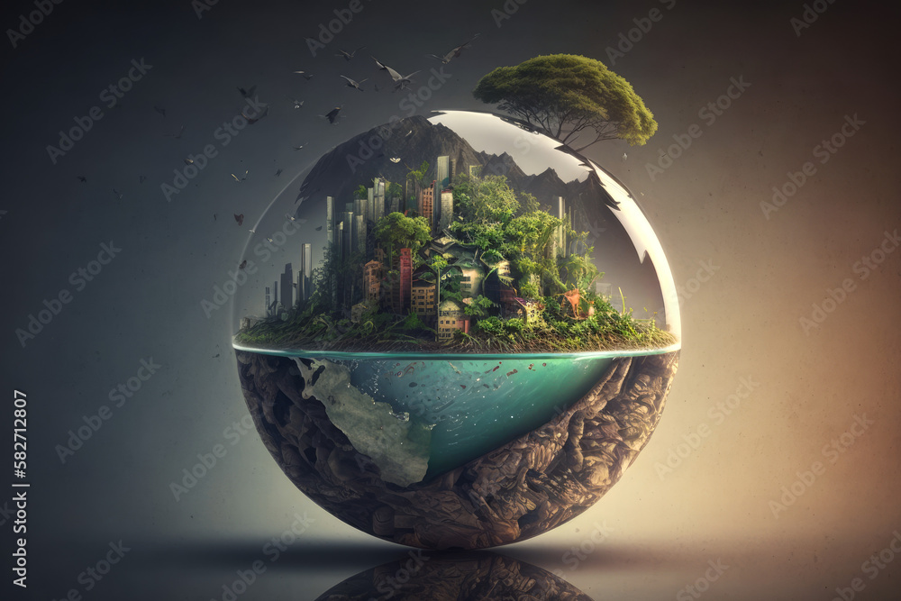 Climate Change global ecosystem concept with nature standing in ...
