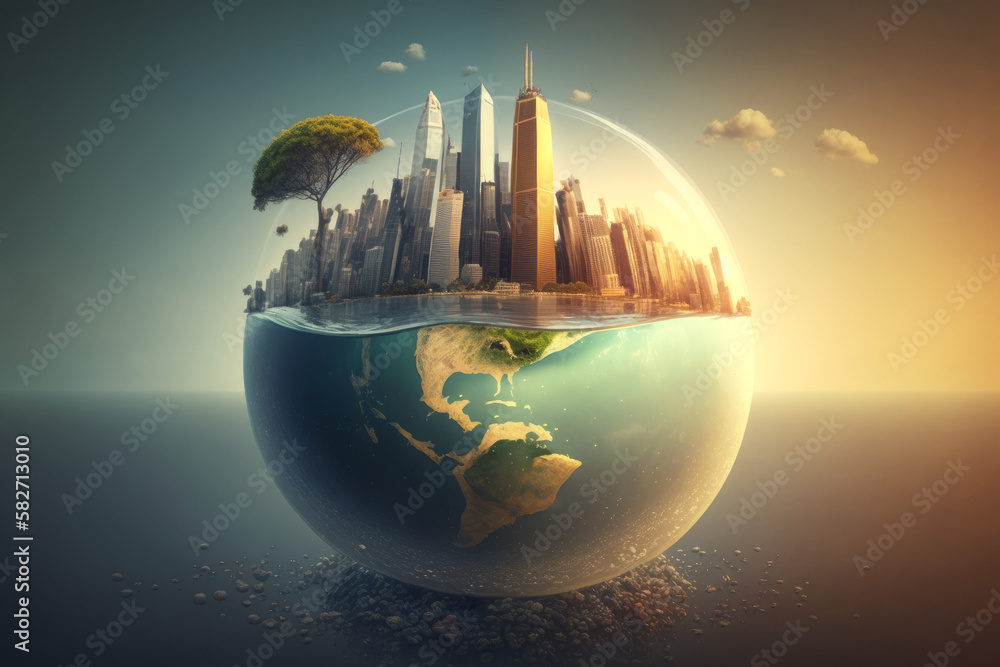 Climate Change global ecosystem concept with nature standing in ...
