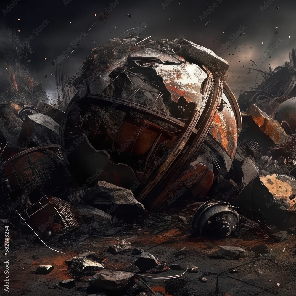 Destroyed planet earth, exploded, hollowed, and scattered debris ...
