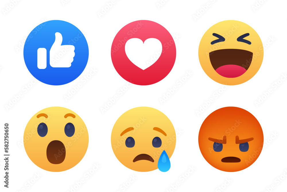 Facebook Reactions. social media emoticon smiley emojis , like, love ...