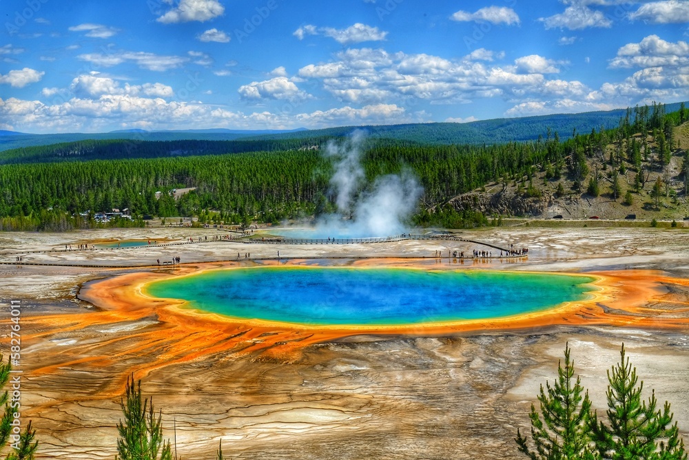 The Grand Prismatic Spring, Yellowstone National Park (the largest hot ...