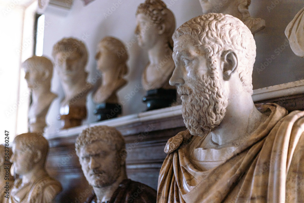 Roman statues and marble busts of emperors Stock Photo | Adobe Stock