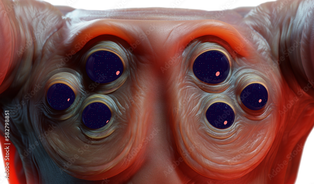 Extreme close-up of the alien's face, 3d Render. Portrait of an alien ...