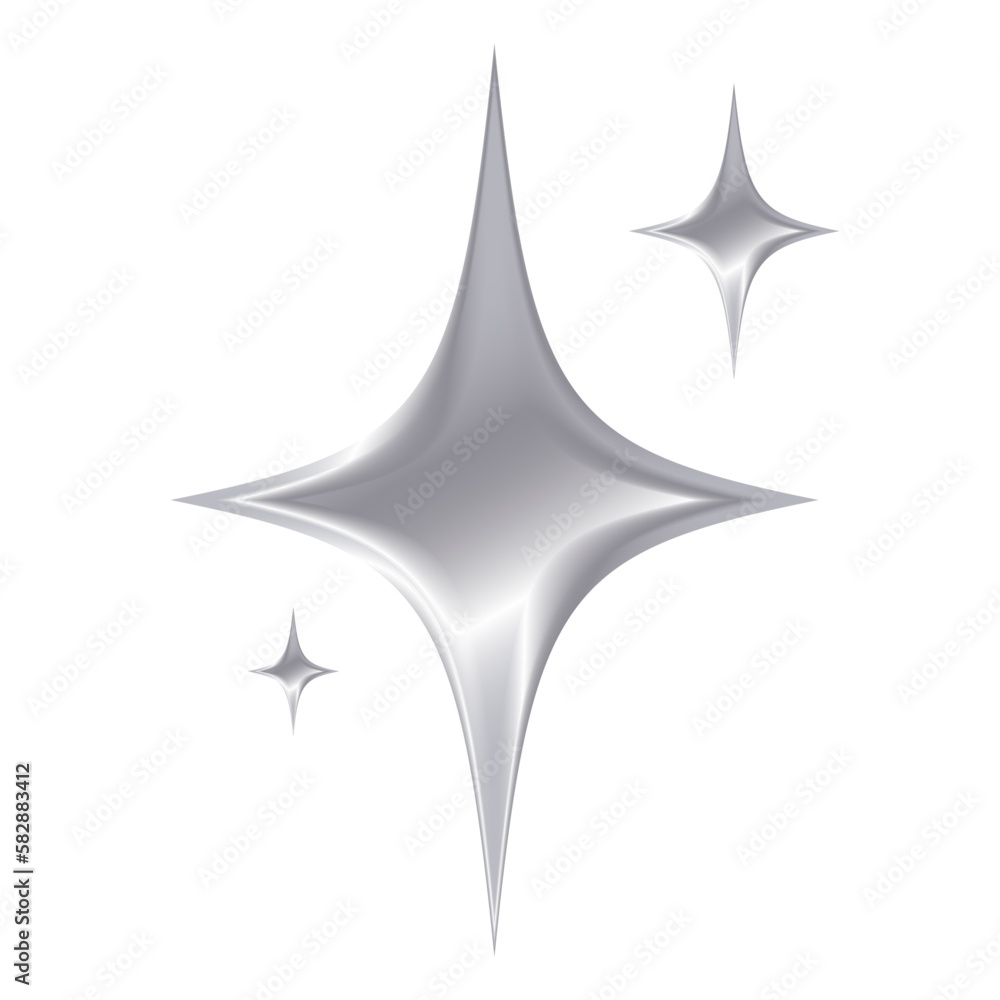 chrome silver star on white transparent background emoji 3d style so ...