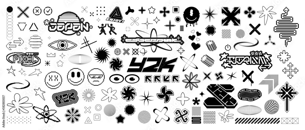 Vector de Stock Retrofuturistic, Y2K, rave trip elements set. Acid ...
