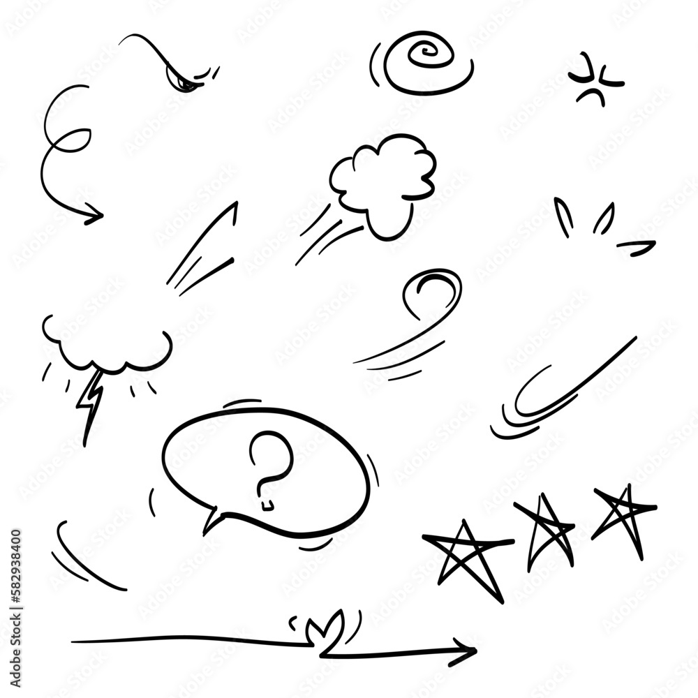 Doodle set cartoon expressions effects. Hand drawn emoticon effects ...