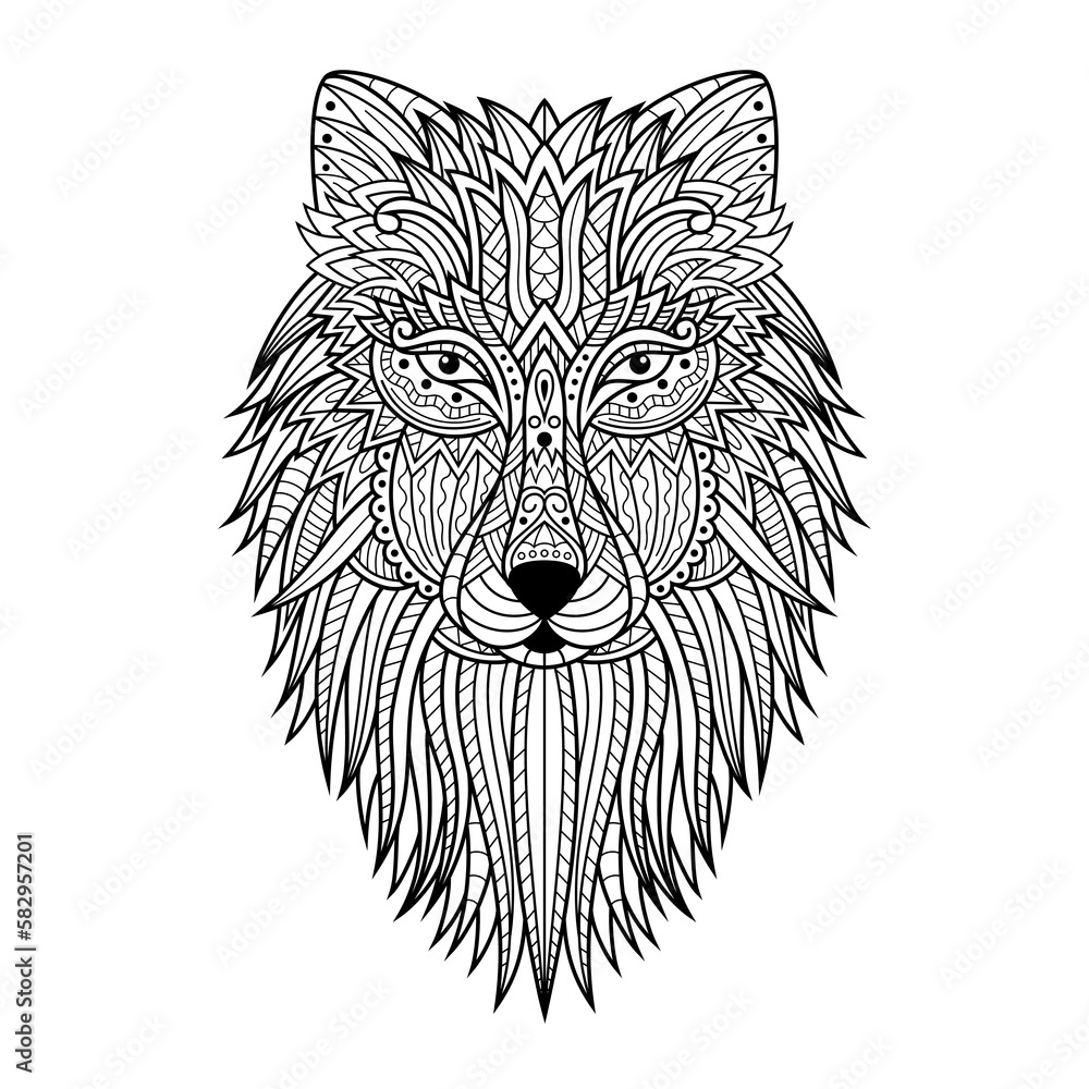 Hand drawn zentangle wolf head illustration Stock Illustration | Adobe ...