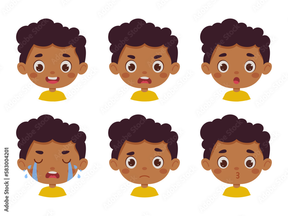 Cute cartoon little kid boy in various expressions and gesture. Cartoon ...