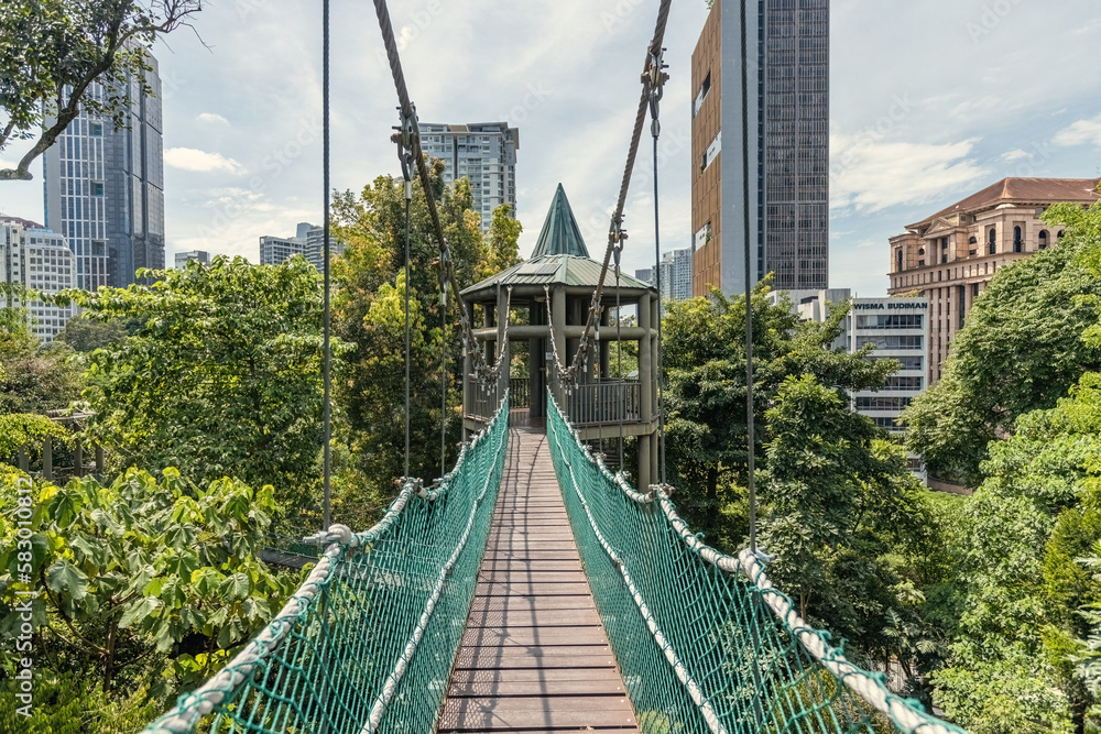 Hanging canopy foot bridge in the Kuala Lumpur Eco Park Forest in Kuala ...