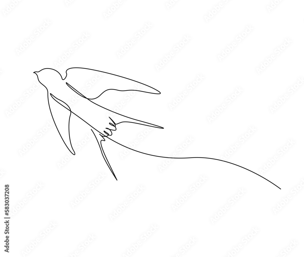 Continuous one line drawing of flying swallow bird. Simple barn swallow ...