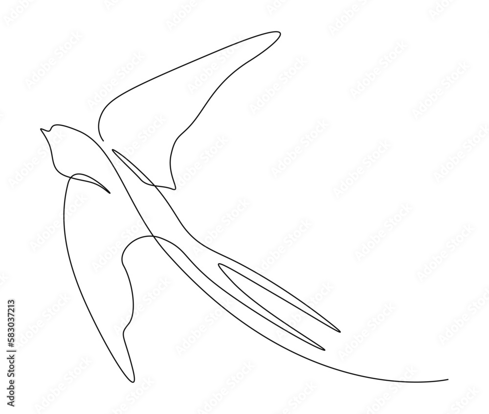 Continuous one line drawing of flying swallow bird. Simple barn swallow ...