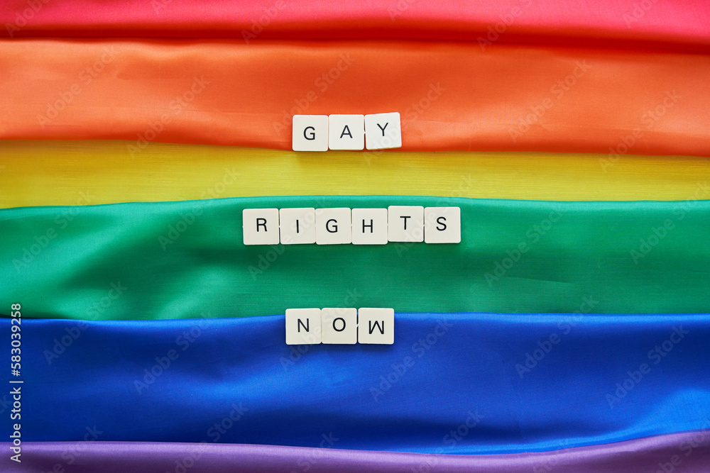 Gay rights now concept. Gay rights now spelled with craft letters over ...