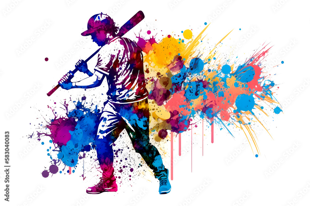 Stock-Illustration „Baseball Player with multicolored paint splash ...