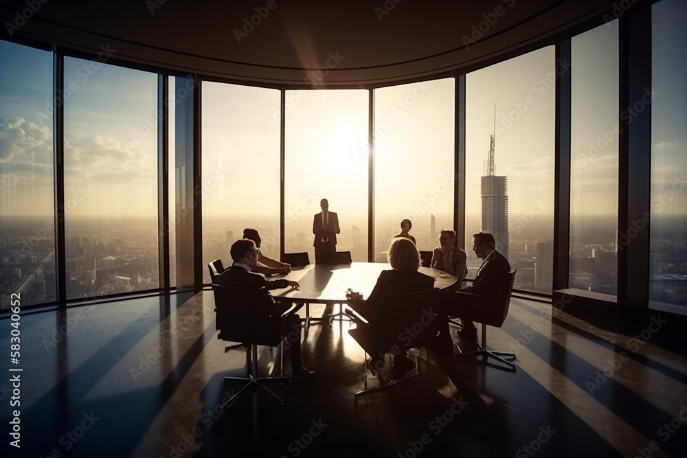 Generative ai business meeting in modern building in backlight Stock ...