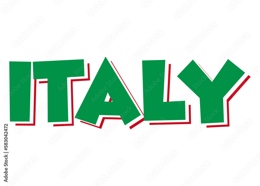 Letras palabra Italy en texto manuscrito con los colores de la bandera ...