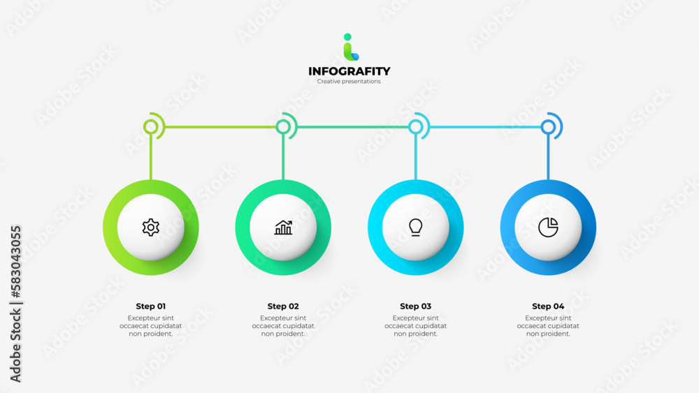 Thin lines with 4 options. Horizontal progress diagram. Concept of four ...