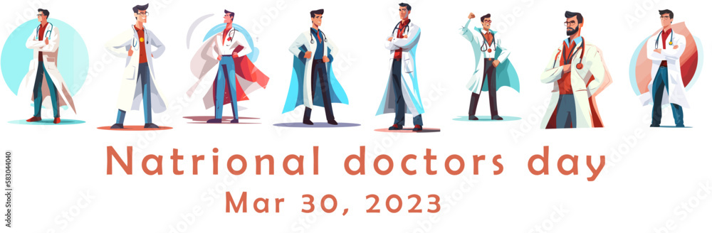 Set of illustrations of Doctor super-hero in a medical uniform ...