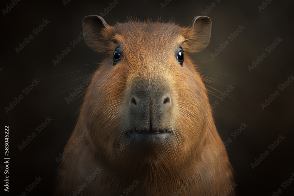 Funny cute capybara. Portrait front view semiaquatic herbivore mammal ...