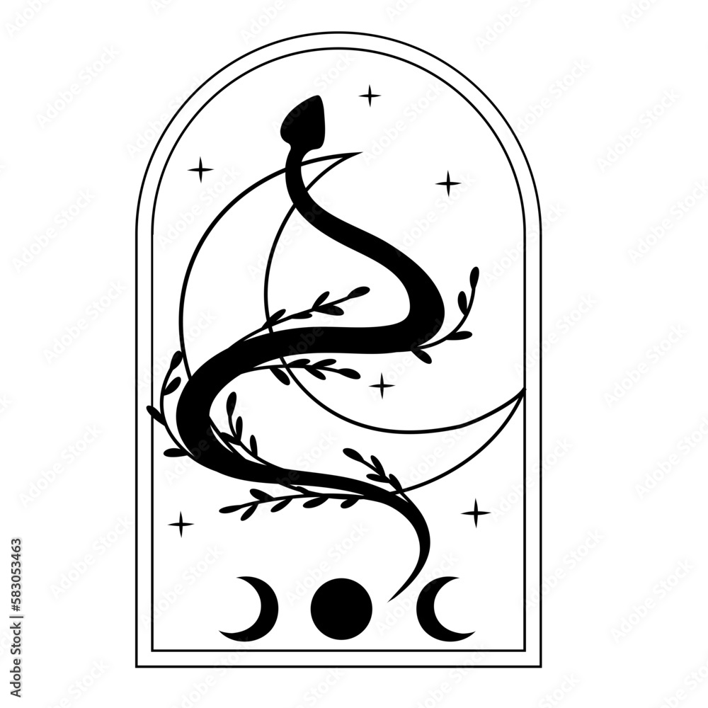 Mystical composition with snake ang crescent moon svg Stock Vector ...