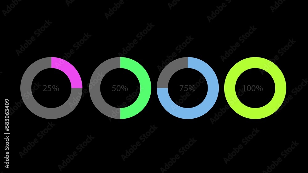 Four radial circular chart with different percentages. Diagram elements ...