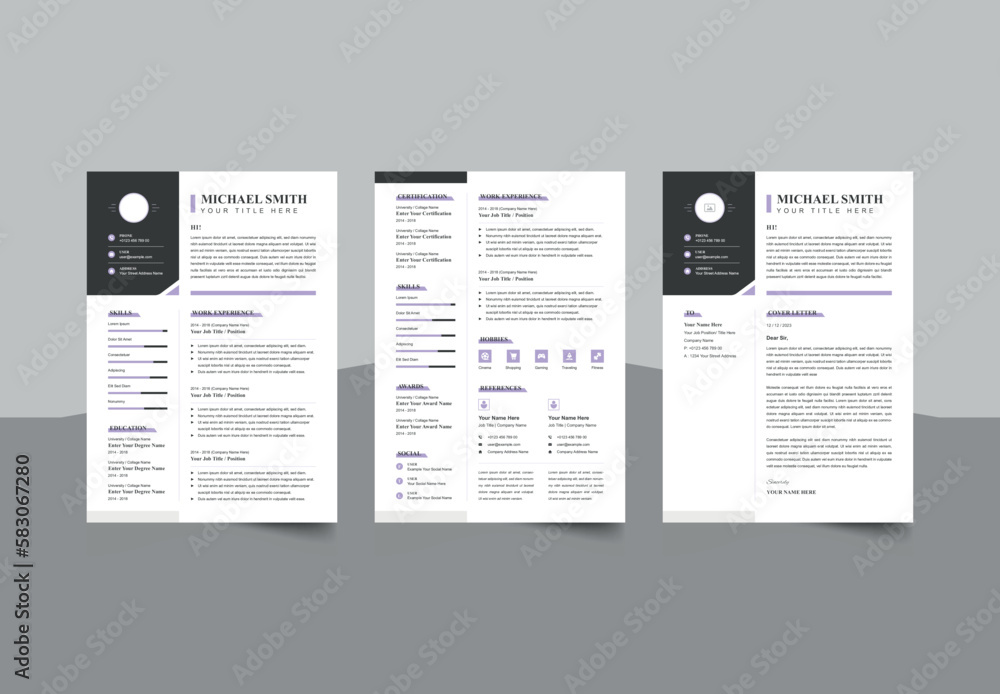 Modern Resume Template Minimalist CV Template Stock Vector | Adobe Stock