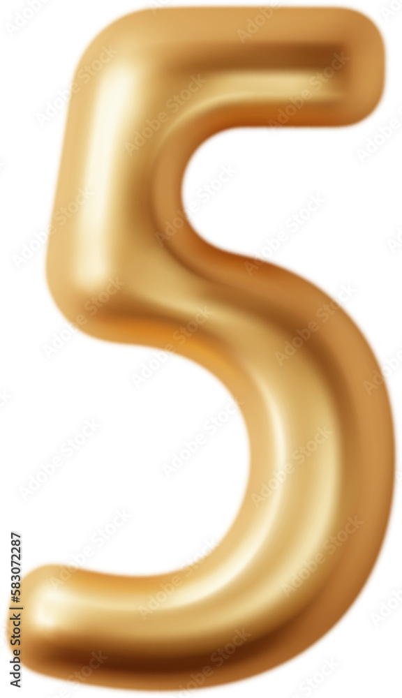 Golden chrome numbers five 3d realistic png. Metal golden glossy font ...