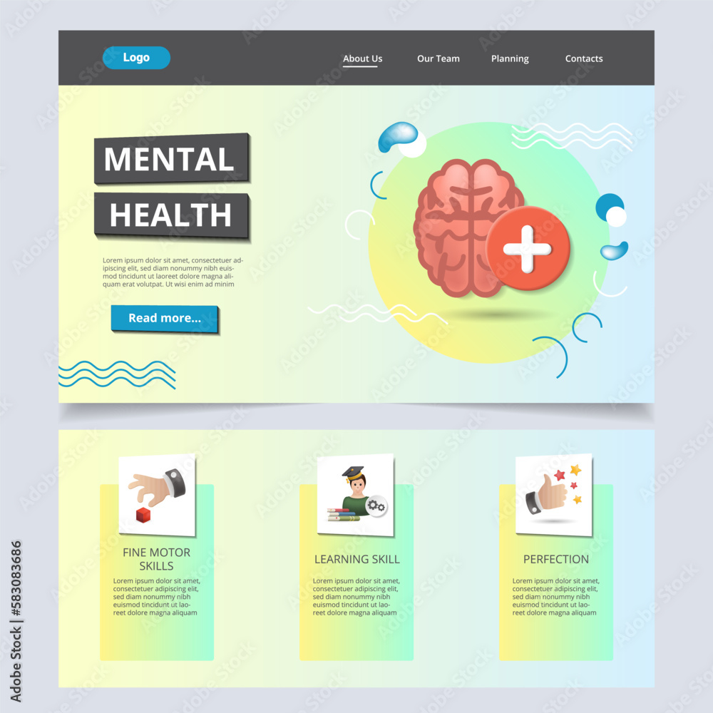 Mental health flat landing page website template. Fine motor skills ...