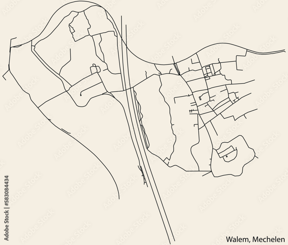 Detailed hand-drawn navigational urban street roads map of the WALEM ...