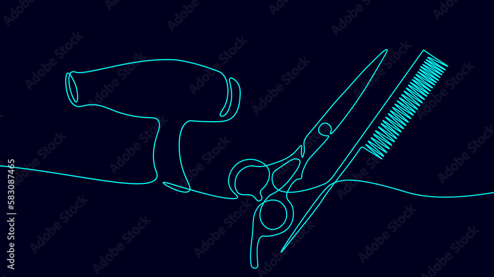 One line continuous scissors hairdresser symbol concept. Silhouette ...