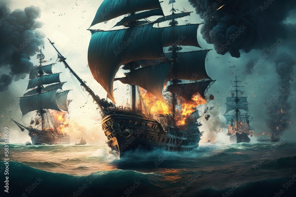 Ships on Fire in Medieval Battleships, Pirate ships destroyed in cannon ...