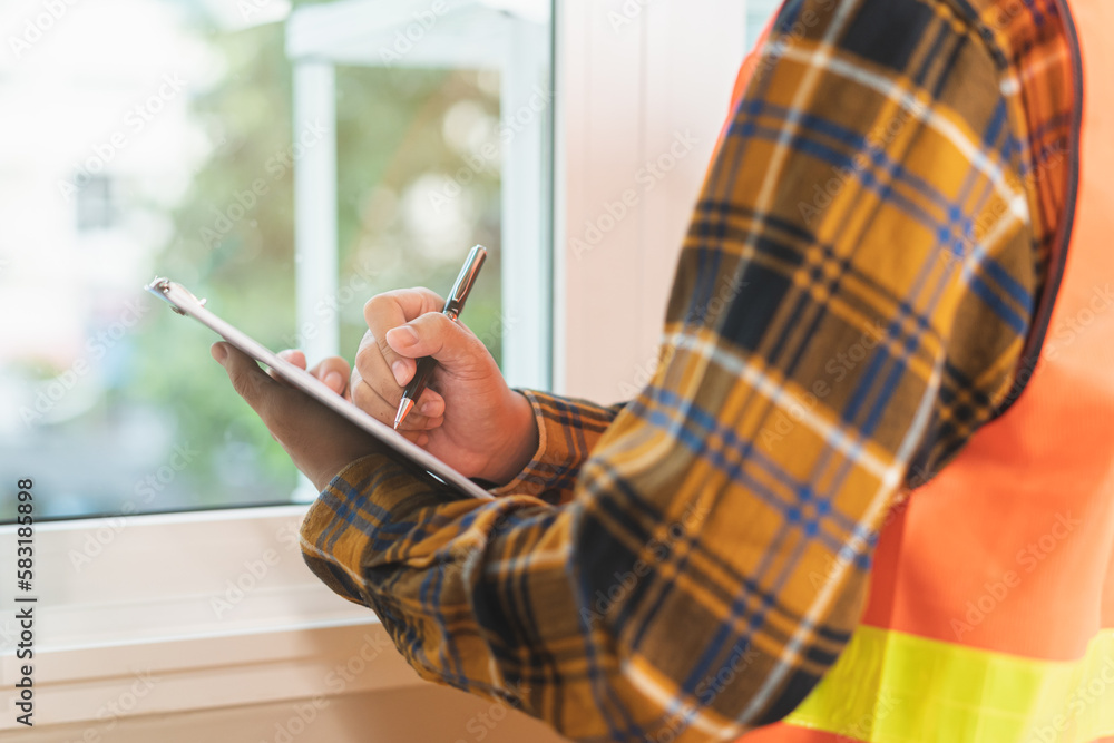 Photo Stock Building inspection, asian contractor young man, male ...