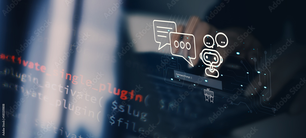 Software developer, prompt engineer, computer programmer coding on ...